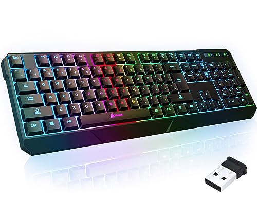 KLIM Chroma Wireless Gaming Keyboard RGB - New 2023 - Long-Lasting Rechargeable Battery - Quick & Quiet Typing - Water Resistant Backlit Wireless Keyboard - Teclado Gamer - PC PS5 PS4 Xbox One Mac