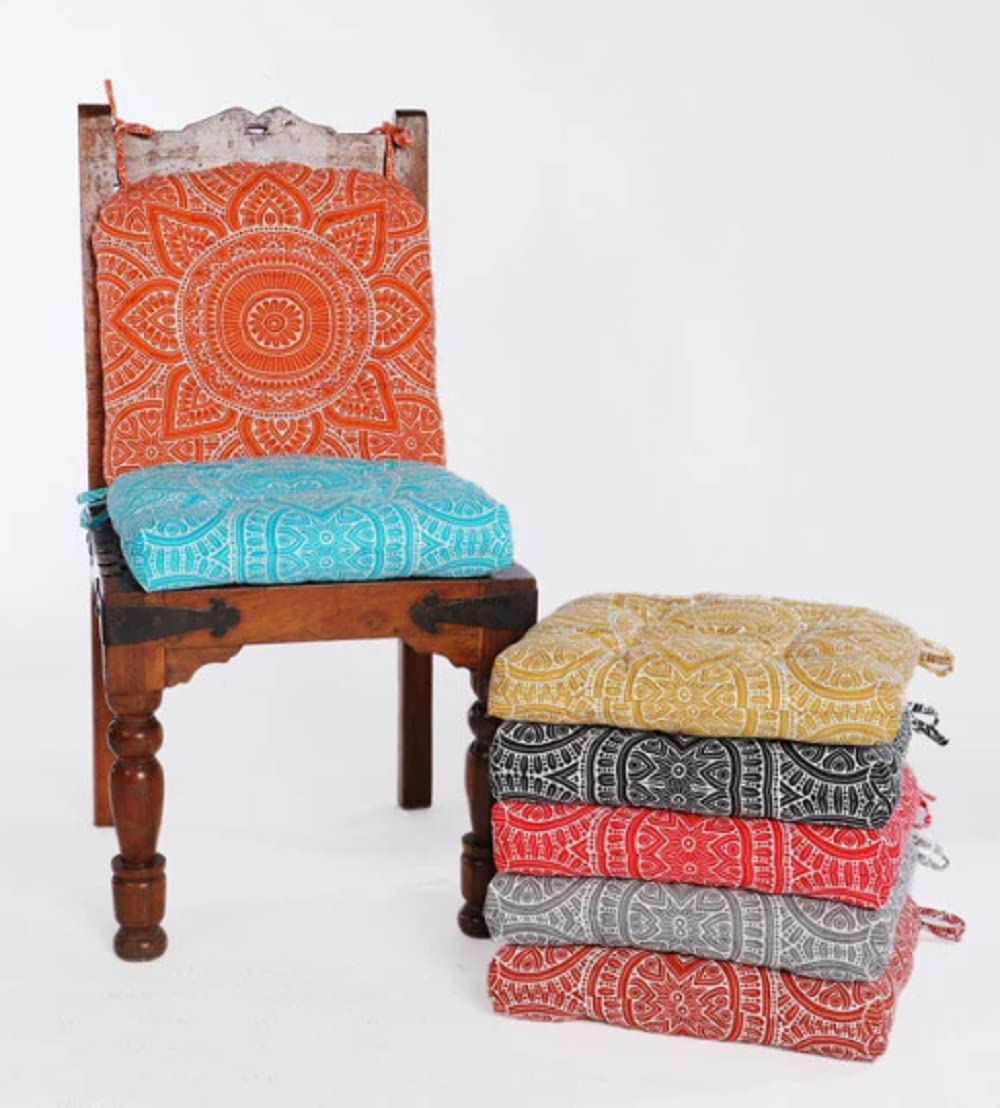 COZY TRENDS Handmade Cotton Chair Pads Cushions Seat Pad with Ties 16''x16'' for Dinning Chairs Office Chair Bench (Set of2) (Orange)