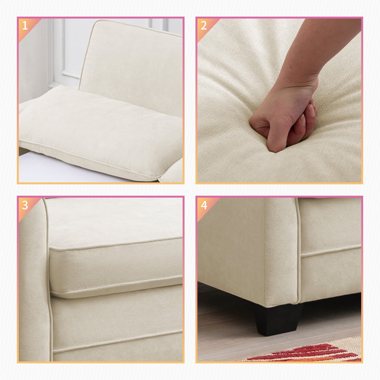 FRETSAE 2-in-1 Pull Out Sofa Bed, Convertible Velvet Sleeper Sofa Couch with Memory Foam Mattress, Large Sofa Pull Out Couch Bed for Living Room, Small Spaces, Queen Size, Beige