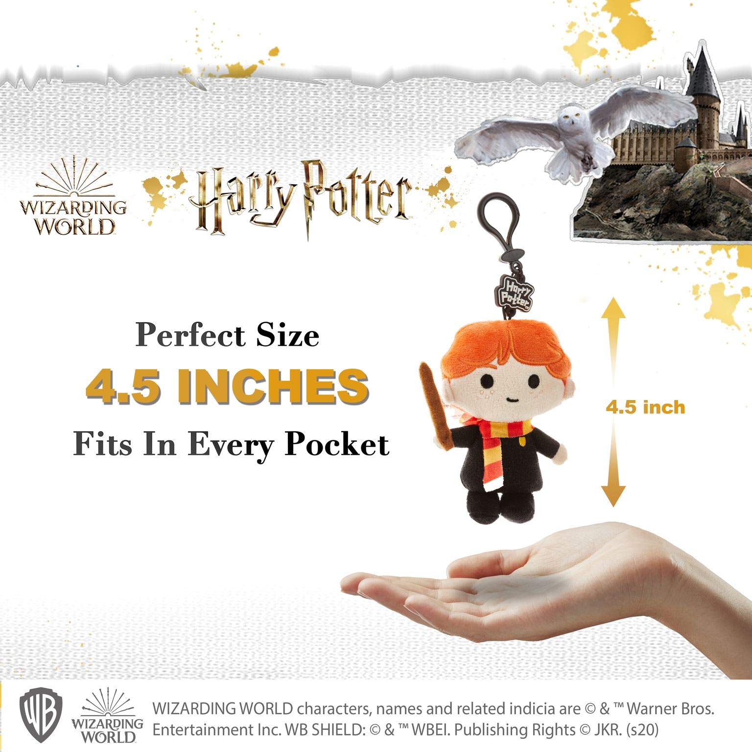 Plush Harry Potter Keychains Set – 3 Washable, Polyester Figures Including Hermione, Ron & Dobby – Harry Potter Gifts, Accessories, Collectibles, Party Favors, Merch by PMI, 4.5 In.
