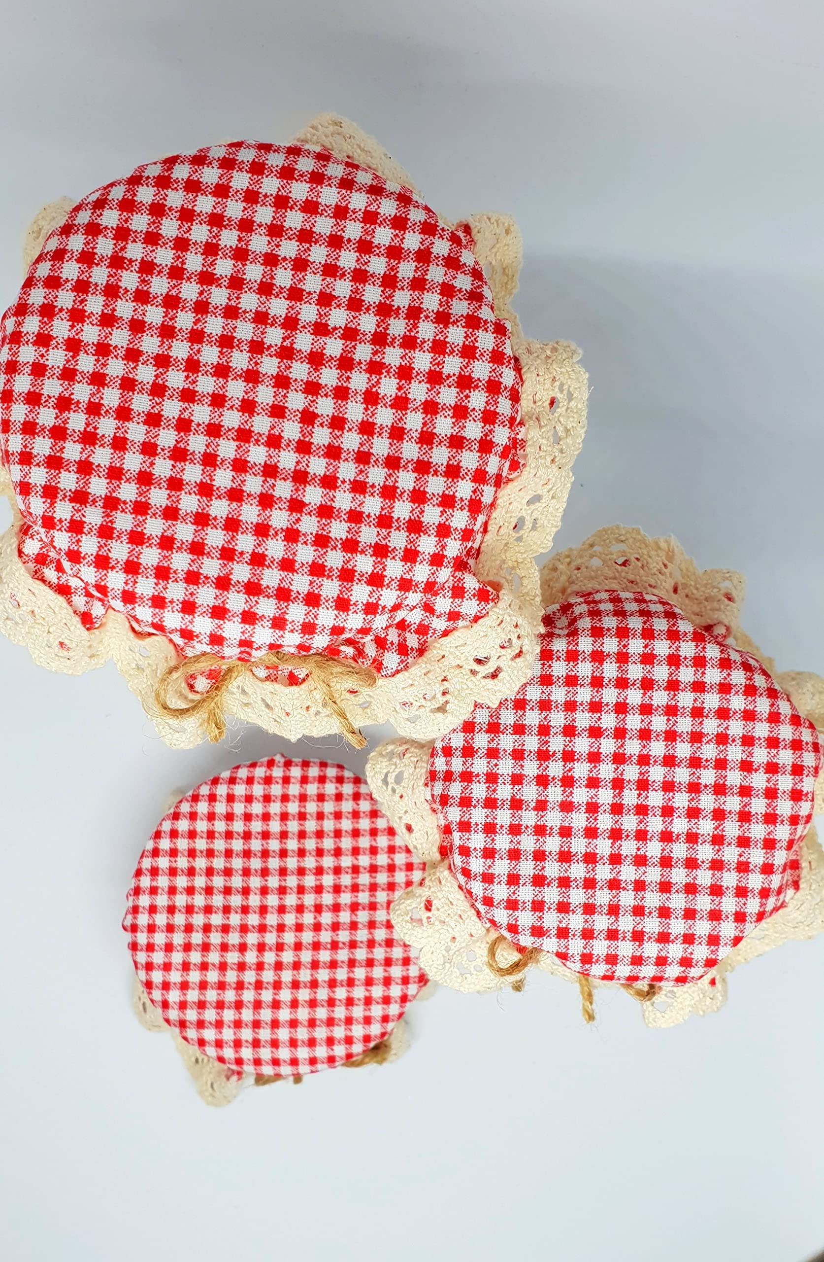 DLK - 10 pieces Elasticated Jar Cover Cloth - 100% Cotton Jar Cover Cloth - Stretchy Red Gingham (Checkered) Pattern - Breathable Fermentation Lid Bowl - Reusable Elastic Cloth Jar Covers