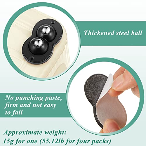 Mini Caster Wheels Appliance Wheels Self Adhesive Swivel Caster Wheels Stick on Stainless Steel Paste Small Appliance Casters Double Bead Universal Wheel for Furniture Box Mini Roller (Black,16 Pcs)