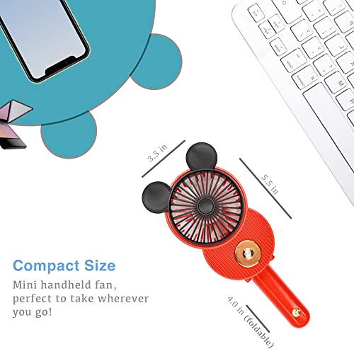 LACOVIA Cute Mickey Misting Mini Fan, Handheld Portable USB Rechargeable Fan with 3 Adjustable Speeds, Foldable Personal Fan For Travelling(White)