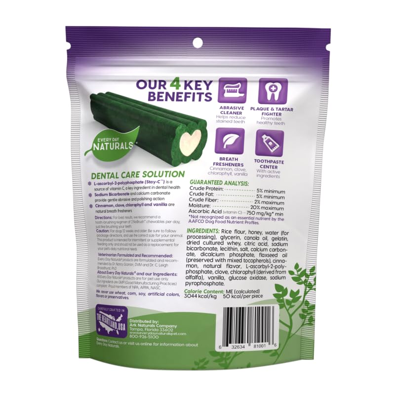 Every Day Naturals Dog Dental Chew, No Brush Toothpaste for Medium Breeds, Freshens Breath, Unique Texture Helps Reduce Plaque & Tartar, 14 oz, 1 Pack