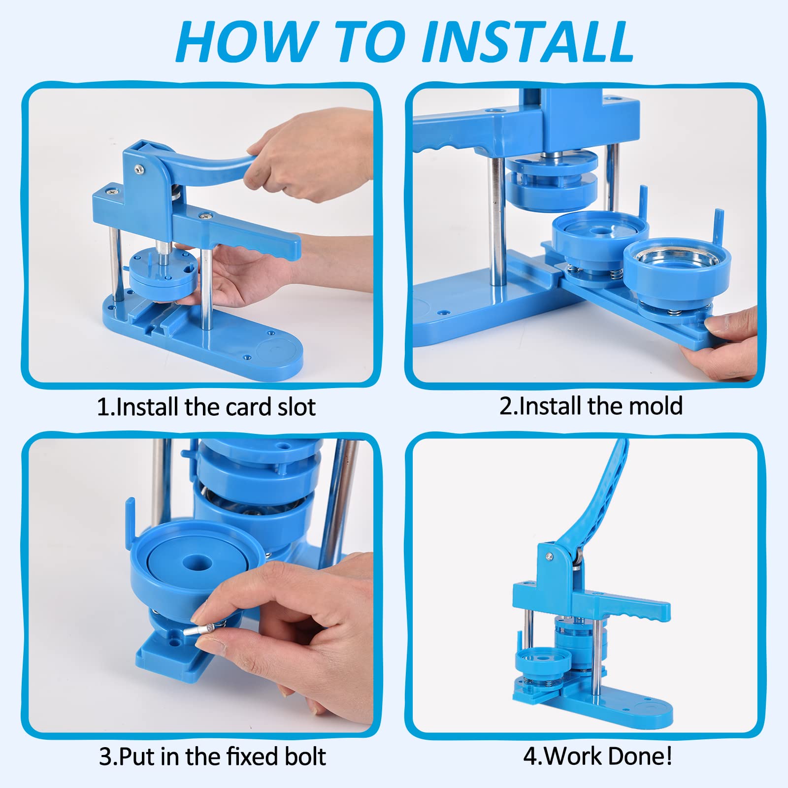 Button Maker Machine Multiple Sizes - wuyule 1''+1.25''+2.25'' Button Press Badge Maker Machine, Green Pin Maker Machine with 300pcs Round Button Parts, 3 Circle Cutters&Magic Book