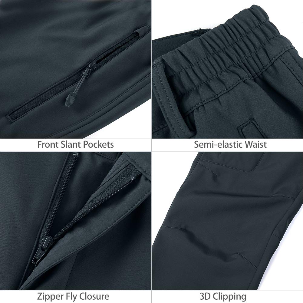 CAMEL CROWN Womens Softshell Pants Fleece Lined Waterproof Windproof Ski Snow Insulated Hiking Hunting Trousers Black M