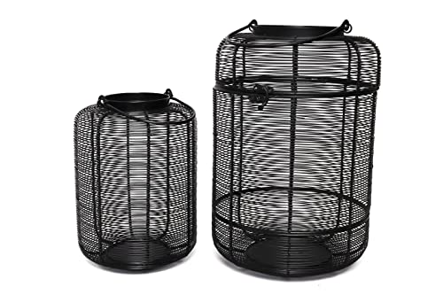 Interior Innovations Decorative Indoor/Outdoor 2 Lantern Set for Flowers or Candles, Black Round Design