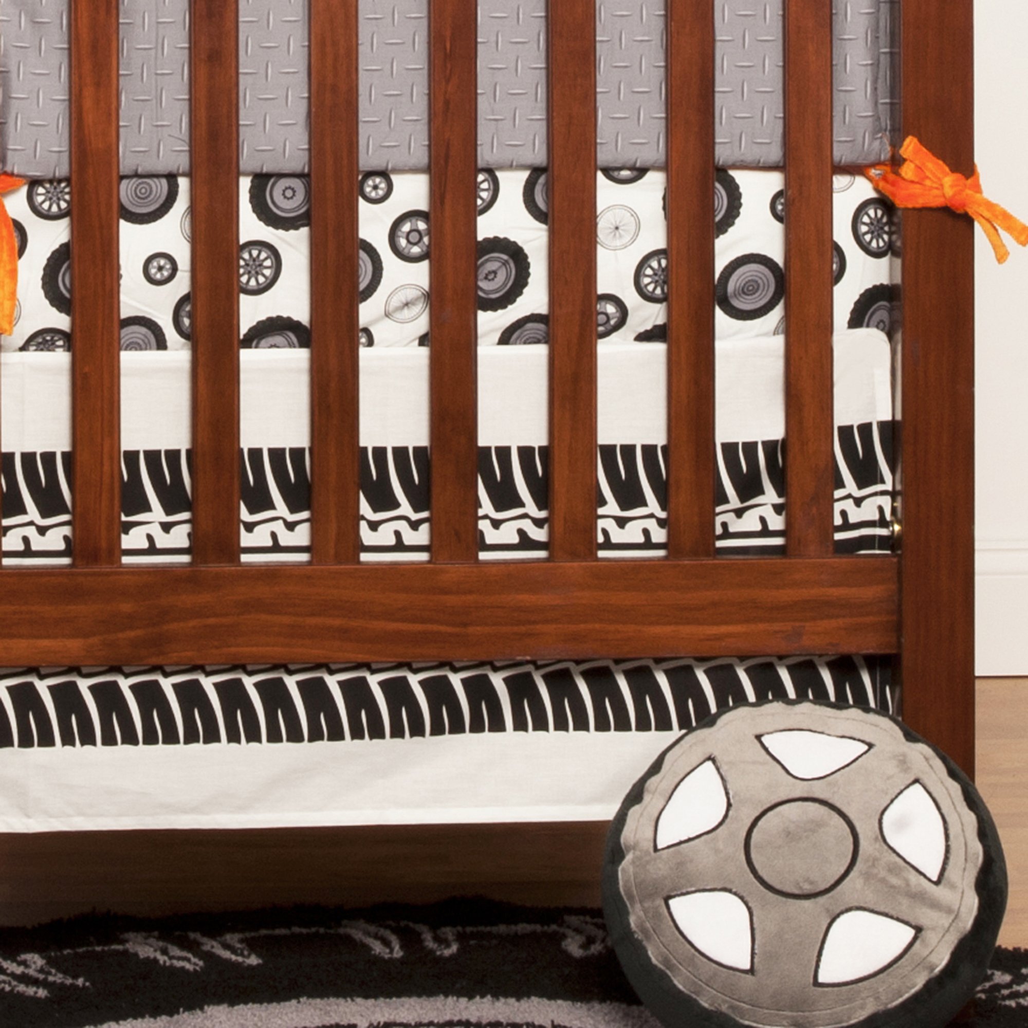 One Grace Place Teyo's Tires 3 Piece Infant Set, Black/White/Grey/Orange