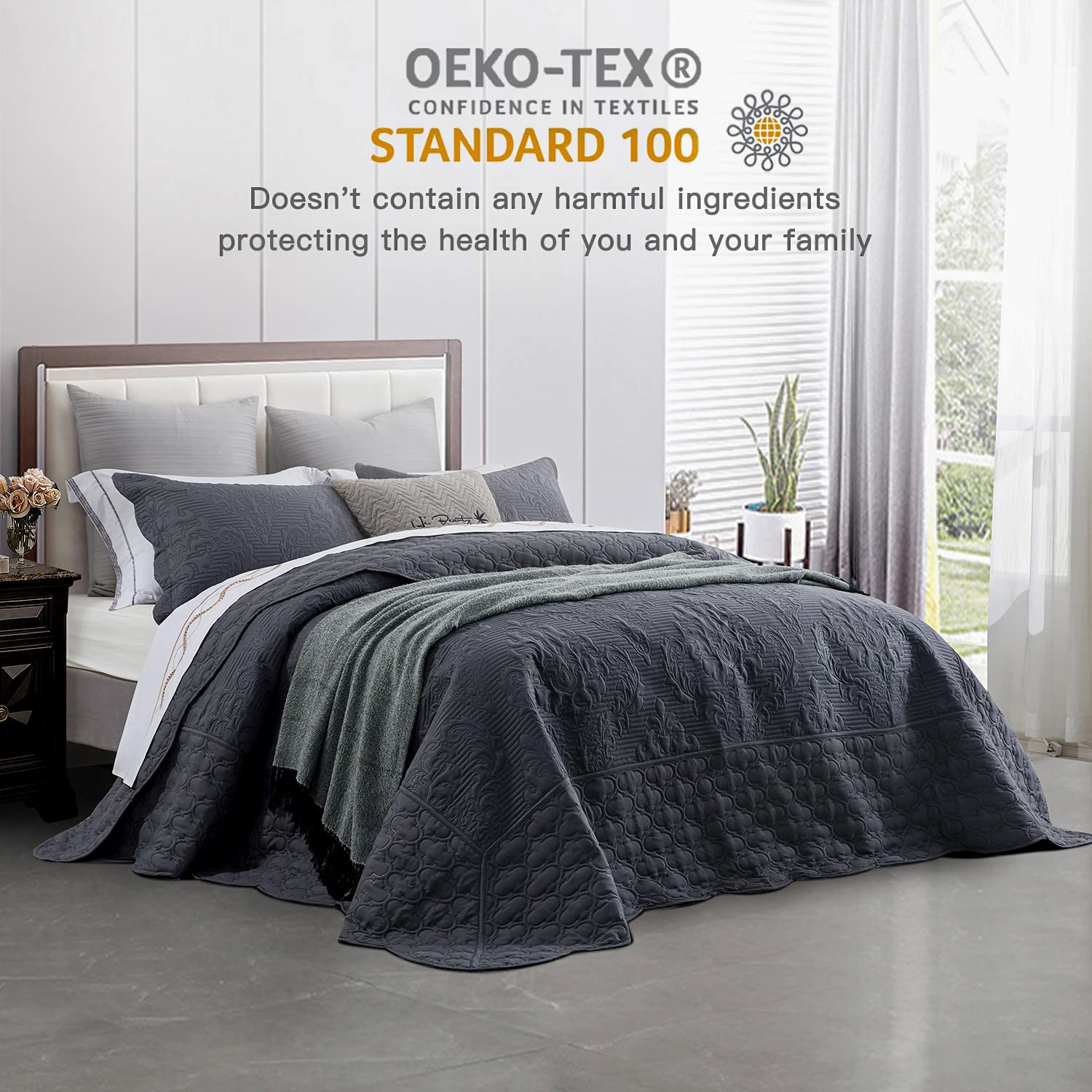 CHIXIN Oversized Bedspread Coverlet Set King Size (King, Light Grey) B08CB9123M