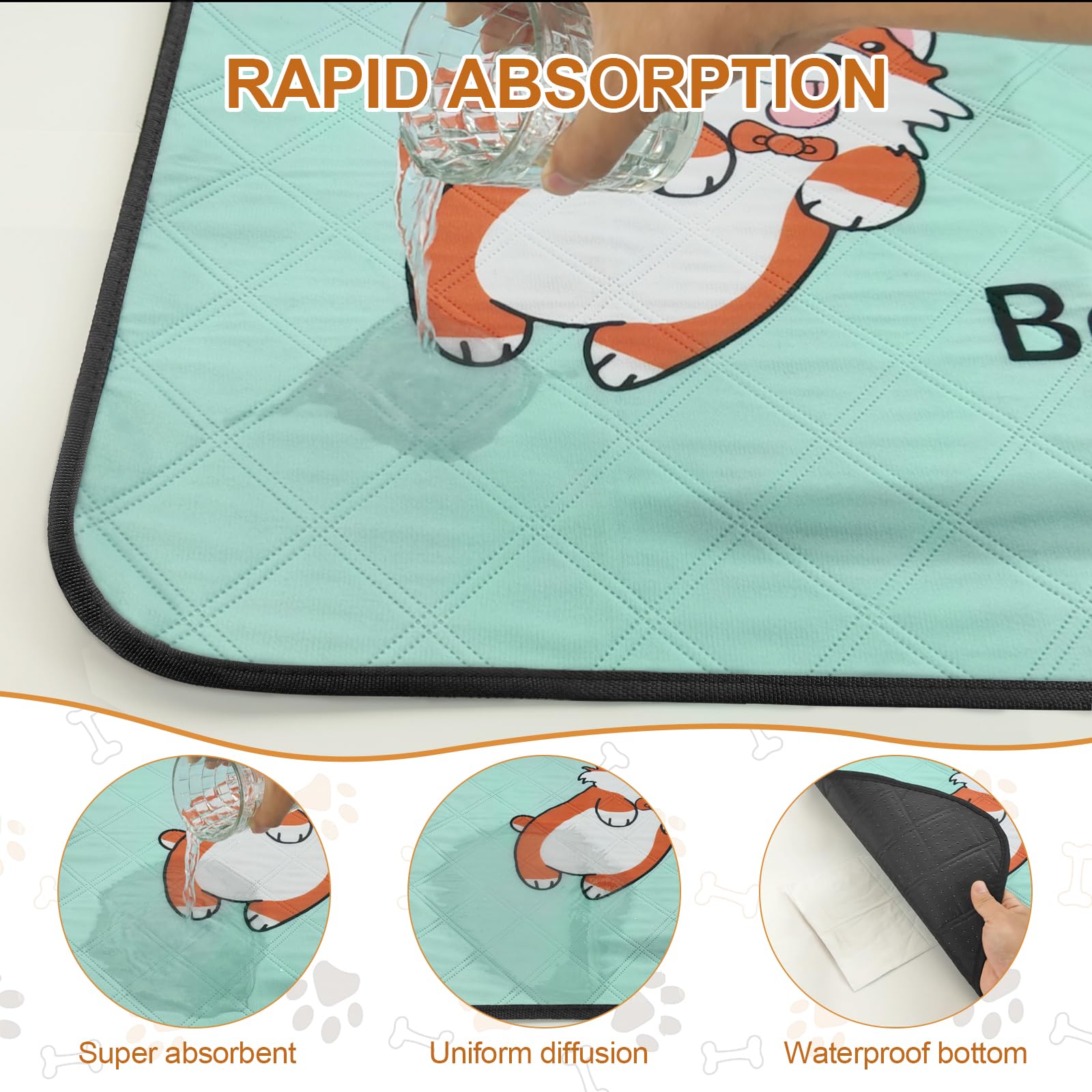 GOLOPET Washable Pee Pads for Dogs 47x32in 2-Pack Thick Reusable Puppy Pads Extra-Absorbent Prevent Leakage Non-Slip for Puppy Playpen, Crate, Whelping Box, Potty Training Reusable,Blue