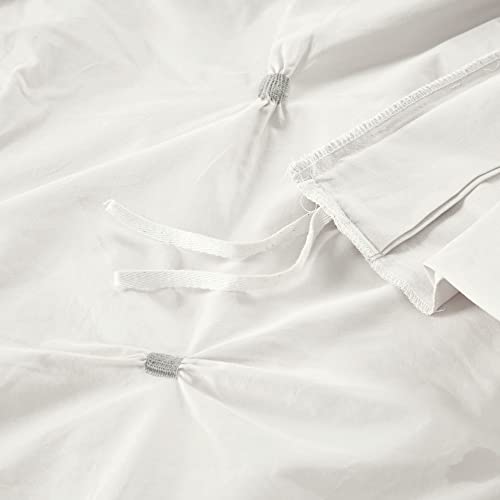 Ink+Ivy Masie Duvet Cover King/Cal King Size - White , Elastic Embroidery Tufted Ruffles Duvet Cover Set β 3 Piece β 100% Cotton Percale Light Weight Bed Comforter Covers