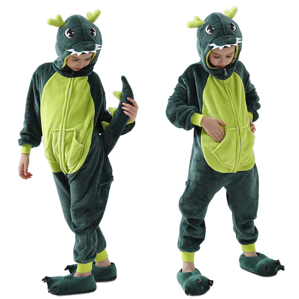 Beskie Kids Onesie Pajamas Unisex Dragon Christmas Halloween Costume Age 2-10 Years (Without Slipper ) Green