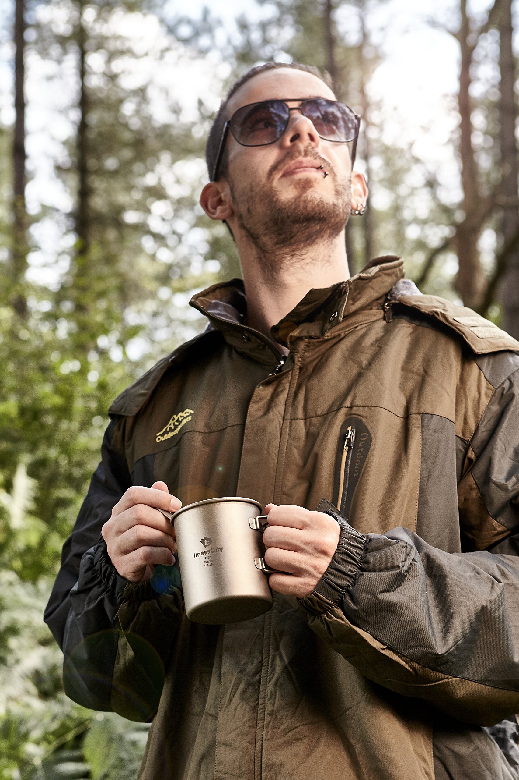 Camp Mug (450ml/ 600ml) With & Without Lid, Strong Lightweight Camping Mug/Pot with Measurement Marks, Folding Titanium Cup for Backpacking/ Hiking/ Camping in Cloth Case (Mug Without Lid, 450ml)