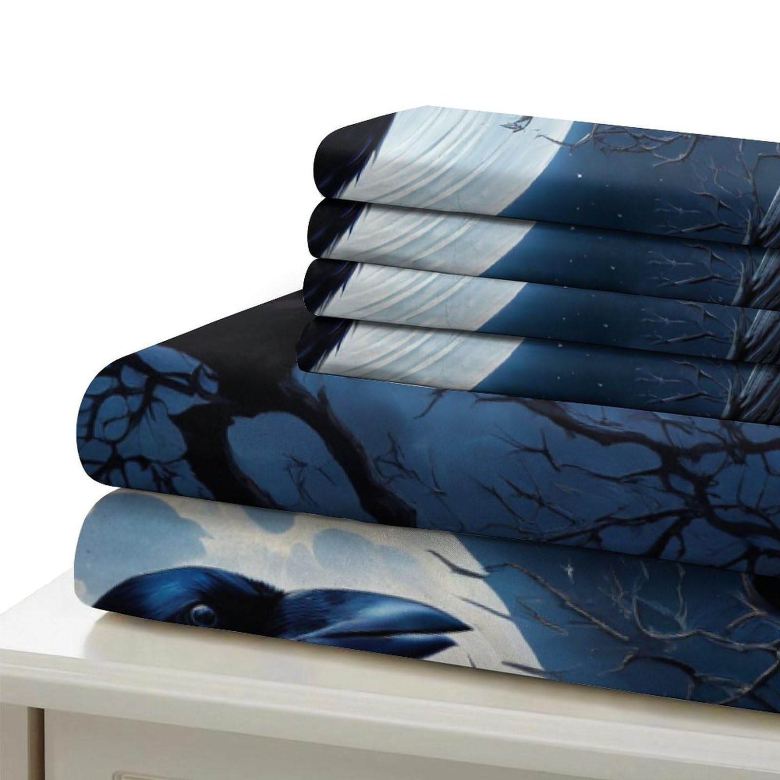 EVMILA Gothic Crow 3D Print Eerie Night for Boys Girls Quilt Cover Comforter Covers Duvet Cover Soft Microfiber with Zipper Closure with Pillow Cases Bedding Set 3 Pieces Twin(173x218cm)
