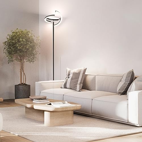 FIMEI Floor Lamp, Modern Bright Standing Lamp with Split Rotatable Outer Ring Light, 3 Color Temperature and Stepless Dimming, Remote/Touch Independent Control for Living Room Bed Room Office, Black