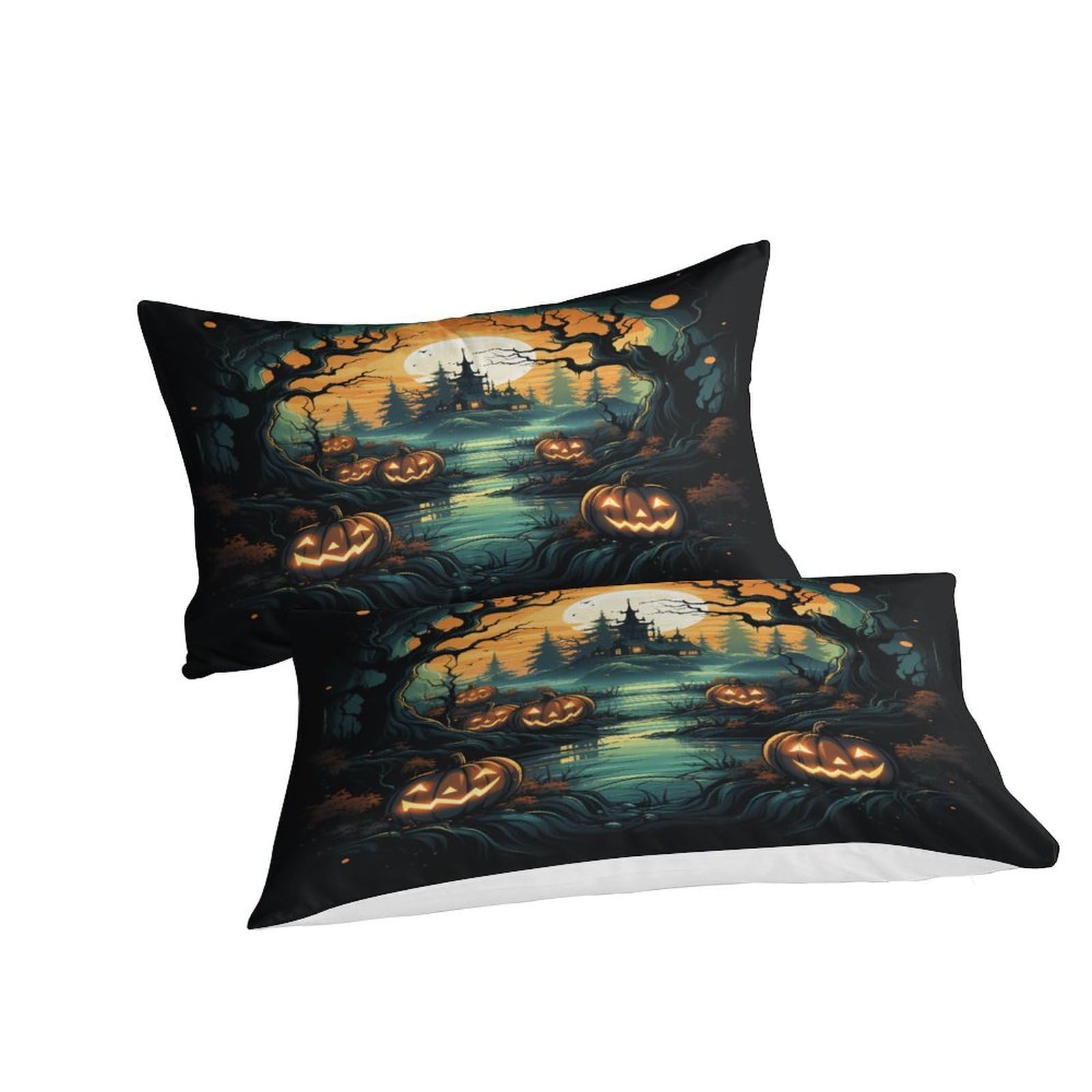 EVMILA Halloween Comforter Covers Duvet Cover Quilt Cover 3D Print Pumpkin for Teens and Adults with Pillow Cases with Zipper Closure Soft Microfiber Bedding Set 3 Pieces Queen(228x228cm)