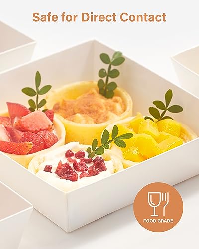Kootek 50 Pack Paper Charcuterie Boxes with Clear Lids, 5.7 Inches Disposable Individual Food Containers Dessert Bakery Box for Sandwich, Slice Cake, Cookies, Hot Cocoa Bombs, Strawberries