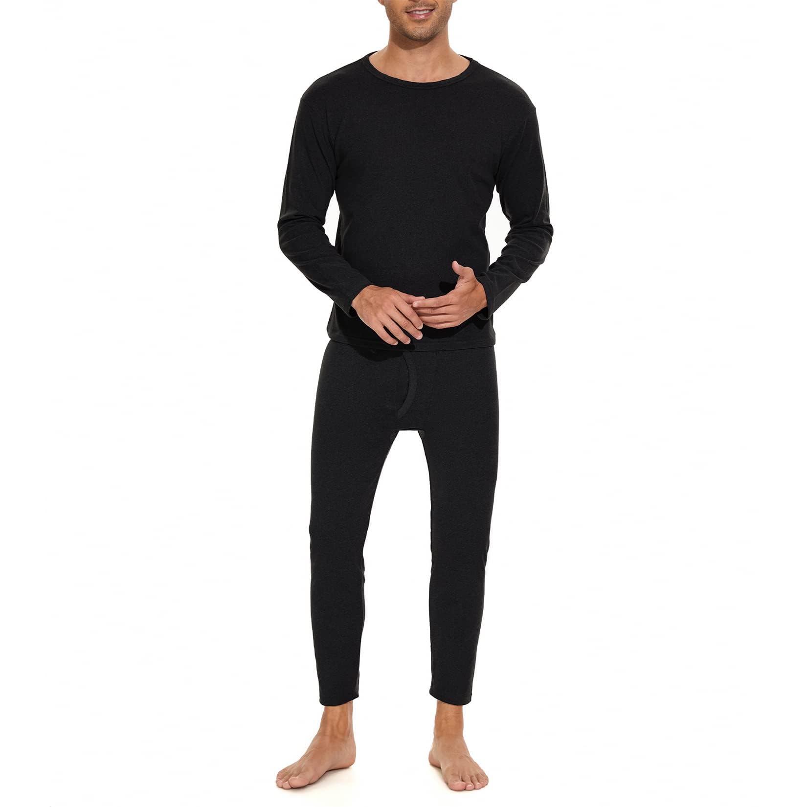 Century Star Heavyweight Thermal Underwear for Men Set Long Johns Base Layer Mens Fleece Lined Top Bottom Hunting Gear Heavyweight Black Medium