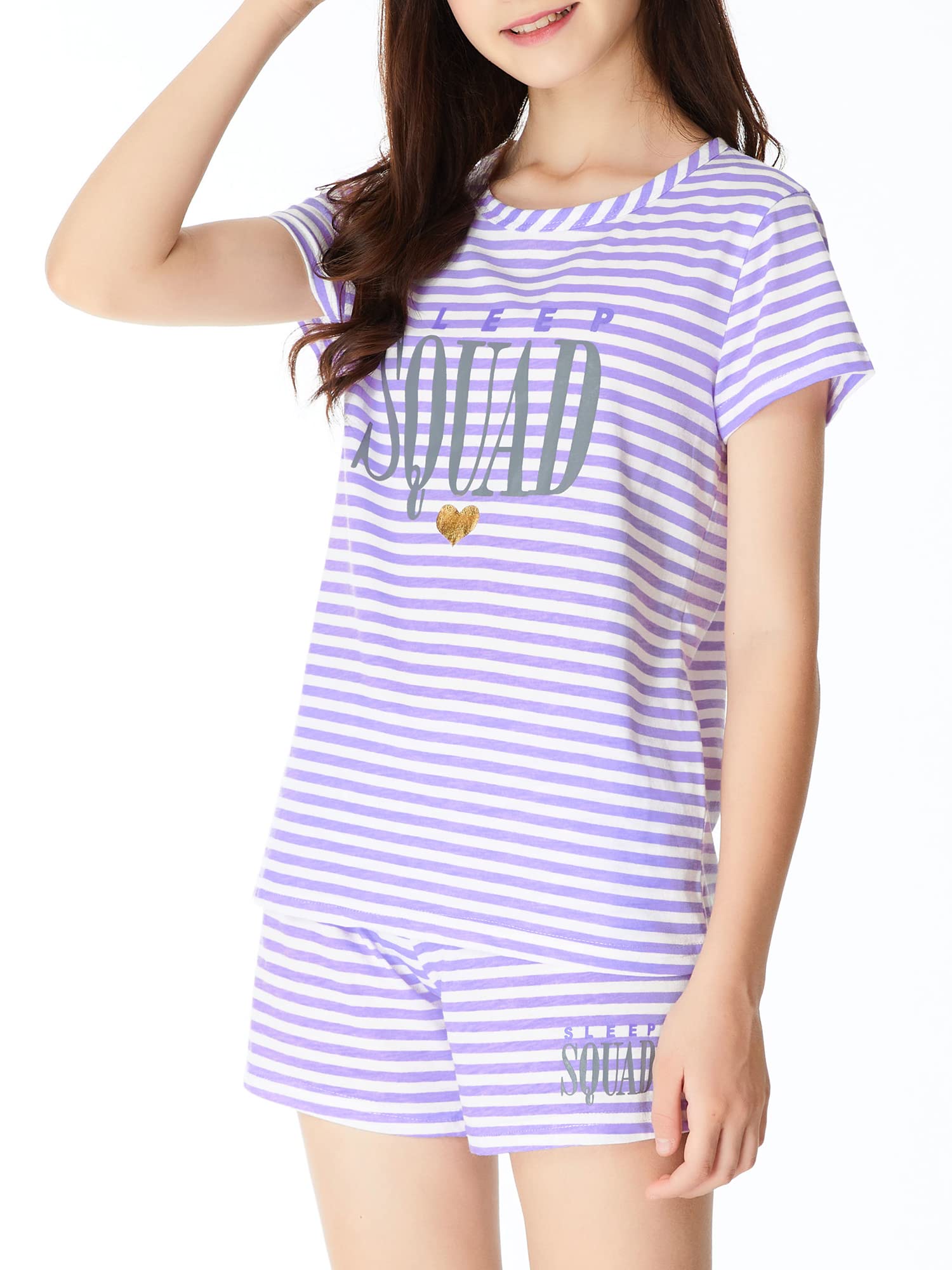 Cozchique Summer Pajamas For Girls – Stripe & Glittering Heart PJS Pal Cute Jammies Set Big Kids Size 12