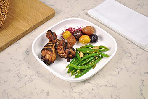 Re Play Made in USA 9" Heavy Duty Dining Plates | Virtually Indestructible Eco Friendly Recycled Polypropylene Plastic |BPA Free| Dishwasher Safe|Perfect For On The Go or At Home Dining| White (4pk)