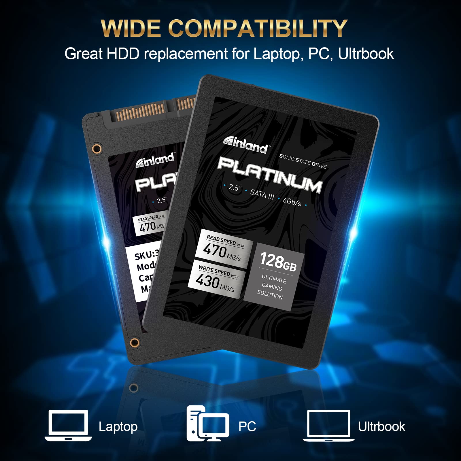 INLAND Platinum 3 Pack 128GB SSD SATA III 6Gb/s 2.5" 7mm TLC 3D NAND Internal Solid State Drive (128GB x 3)