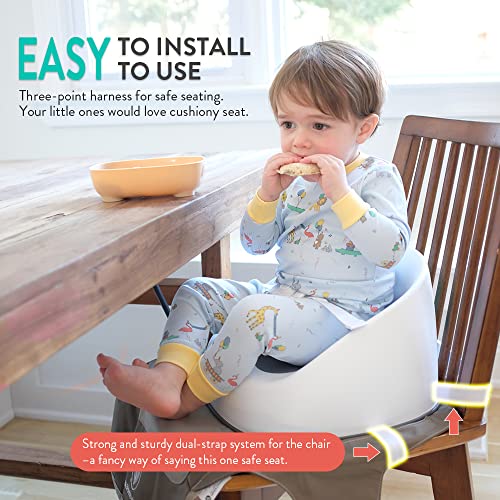 Prince Lionheart Squish Booster Seat, Gray, 3-Point Harness Dual-Strap System, Easy to Wipe Clean, Lightweight