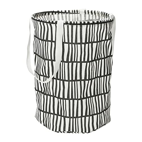Household Essentials Round Krush Hamper with Handles, Black and White