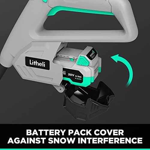 Litheli Cordless Snow Shovel, 20V 12-Inch Battery Powered Snow Thrower, Battery Snow Blower with Auxiliary Handle, with 4.0Ah Li-ion Battery & Charger