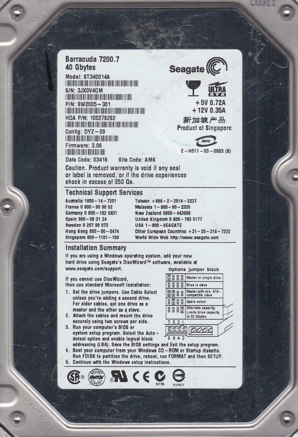 Seagate Barracuda 7200.7 40GB UDMA/100 7200RPM 2MB IDE Hard Drive