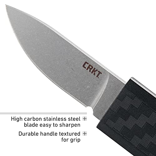 CRKT Scribe EDC Knife: Compact Everyday Carry Fixed Blade, Stonewash Finish, Black Thermoplastic Handle, and Cap 2425