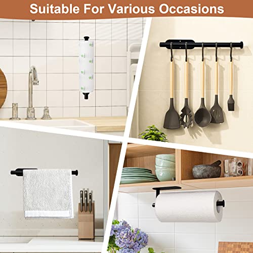 Paper Towel Holder Towel Rack,WACETOG Under Cabinet Paper Towel Holder Wall Mount 2 Pack Stainless Steel Paper Towel Rack for Kitchen Paper Towel Roll Holder (Black)