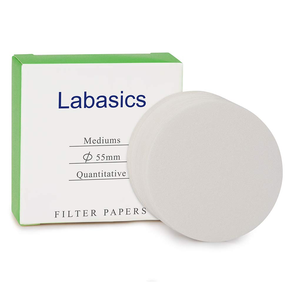 Labasics Quantitative Filter Paper Circles, 55 mm Diameter Cellulose Filter Paper with 15 to 20 Micron Particle Retention Medium Filtration Speed, Pack of 100