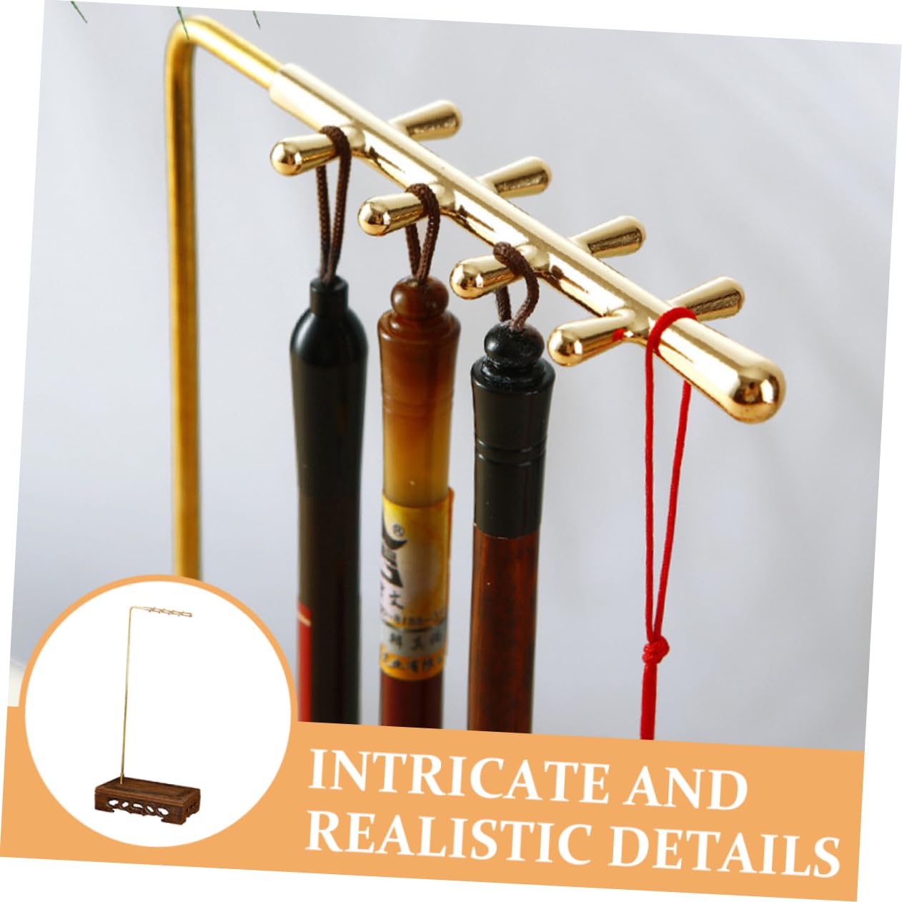 EXCEART Chicken Wing Wood Pen Hanging Calligraphy Stand Shelf Brush Pen Organize Rack Brush Holder Chinese Calligraphy Brush Stand Brush Pen Hanging Rack Display Stand Brass