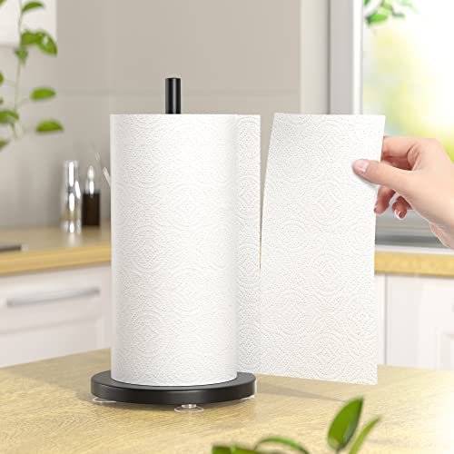 Paper Towel Holder Countertop with Suction Cups Base for One-Handed Operation, Free-Standing Paper Towel Roll Dispenser, Paper Towel Stand Suitable for Kitchen, Bathroom, Pantry, RV