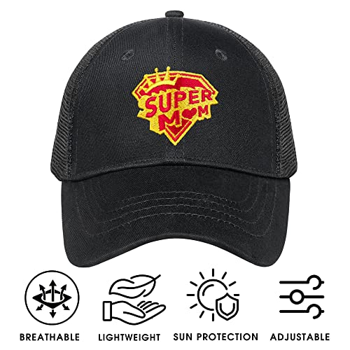 Cerheart Rit High Messy Bun Ponytail Hat Funny Hats Mom Hat Mama Hat Black Baseball Hat Adjustable Dad Hat Womens Trucker Cap for Super Mom