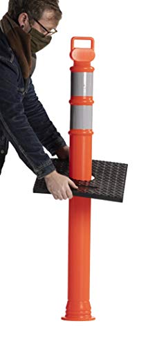 Crowd Control Warehouse Orange 45" Delineator Post, 3" Reflective Collars, 10lb Rubber Base