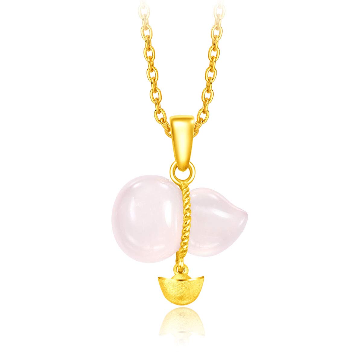 CHOW TAI FOOK 24K Gold and Rose Quartz Calabash & Ingot Pendant