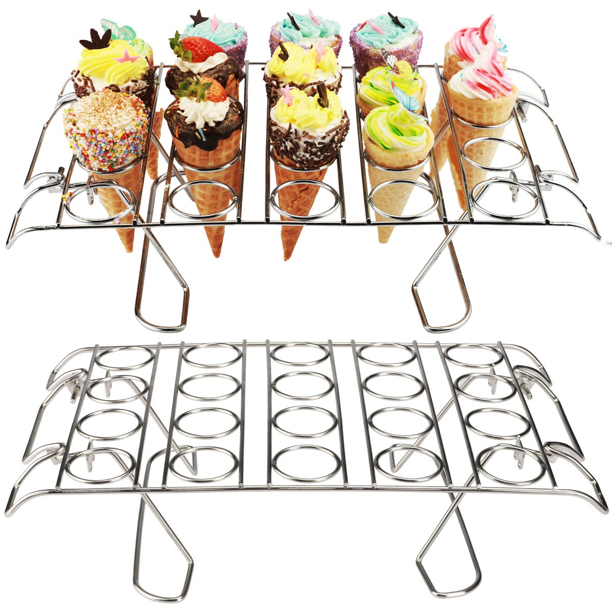 Cupcake Cone Baking Rack, Ice Cream Cone Stand Holder, Waffle Cone Holder,Stainless Steel,20 Capacity Foldable (1)