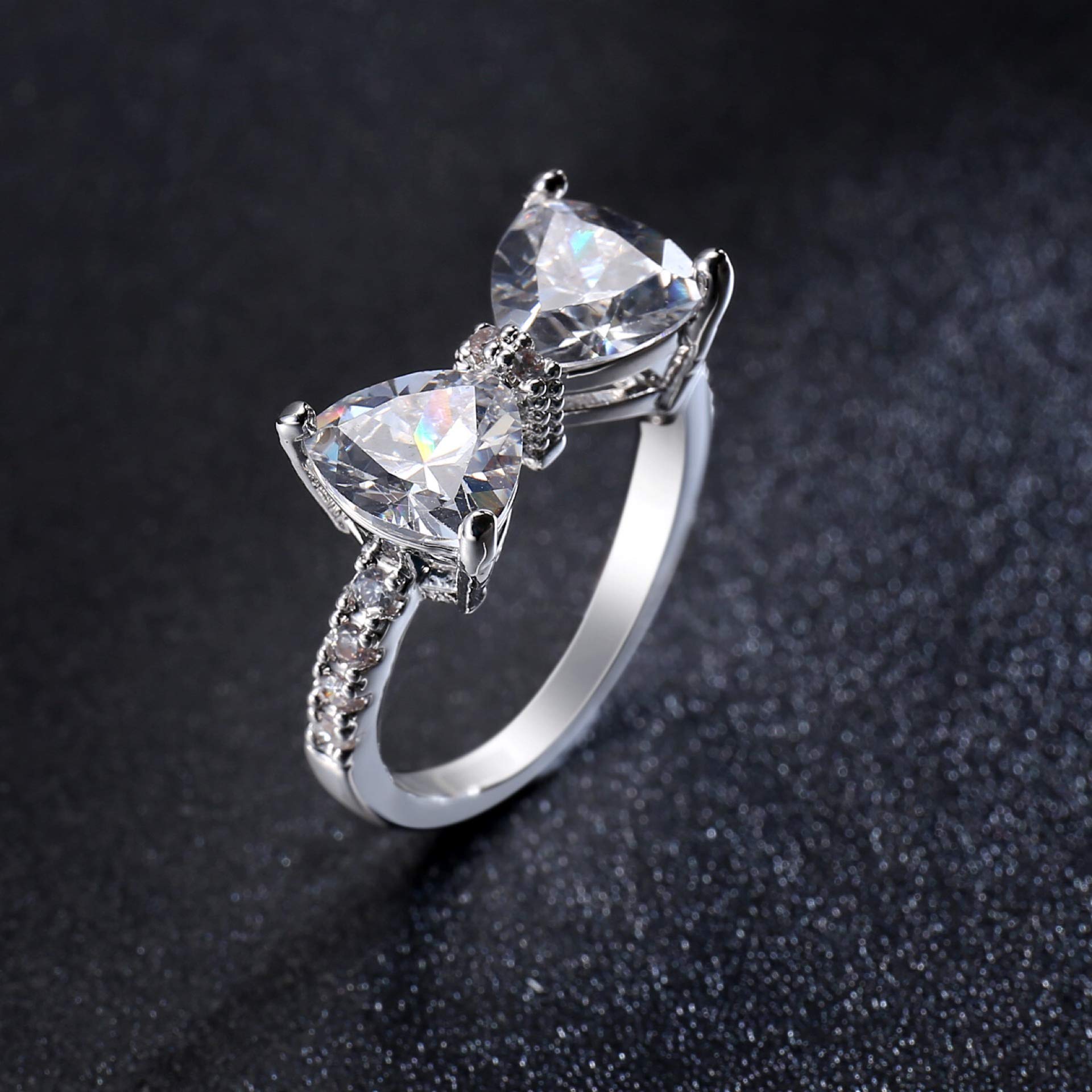 chenwei Size 6-10 white fashion bow ring heart-shaped cubic zirconia bow white gold plated eternity ring to give girlfriend a holiday gift (8)