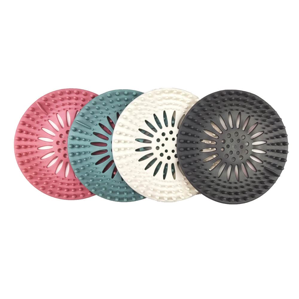 Drain Strainer Hair and Debris Catcher Set Shower and Sink Drain 4 Pack, 5.12β *5.12β *0.48β, White, Blue, Pink, Dark Gray