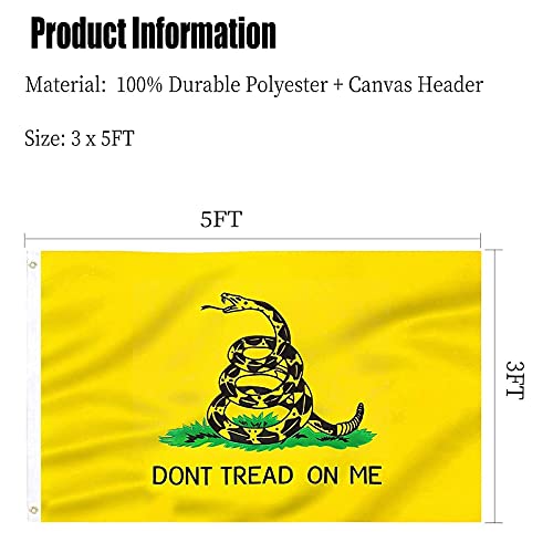 Dont Tread On Me Flag 3x5 Outdoor 240D Heavy Polyester Duty Double Sided 3ply Gadsden Flag Vibrant Colors Durable Canvas Header with 2 Brass Grommets Tea Party Rattle Snake Banner