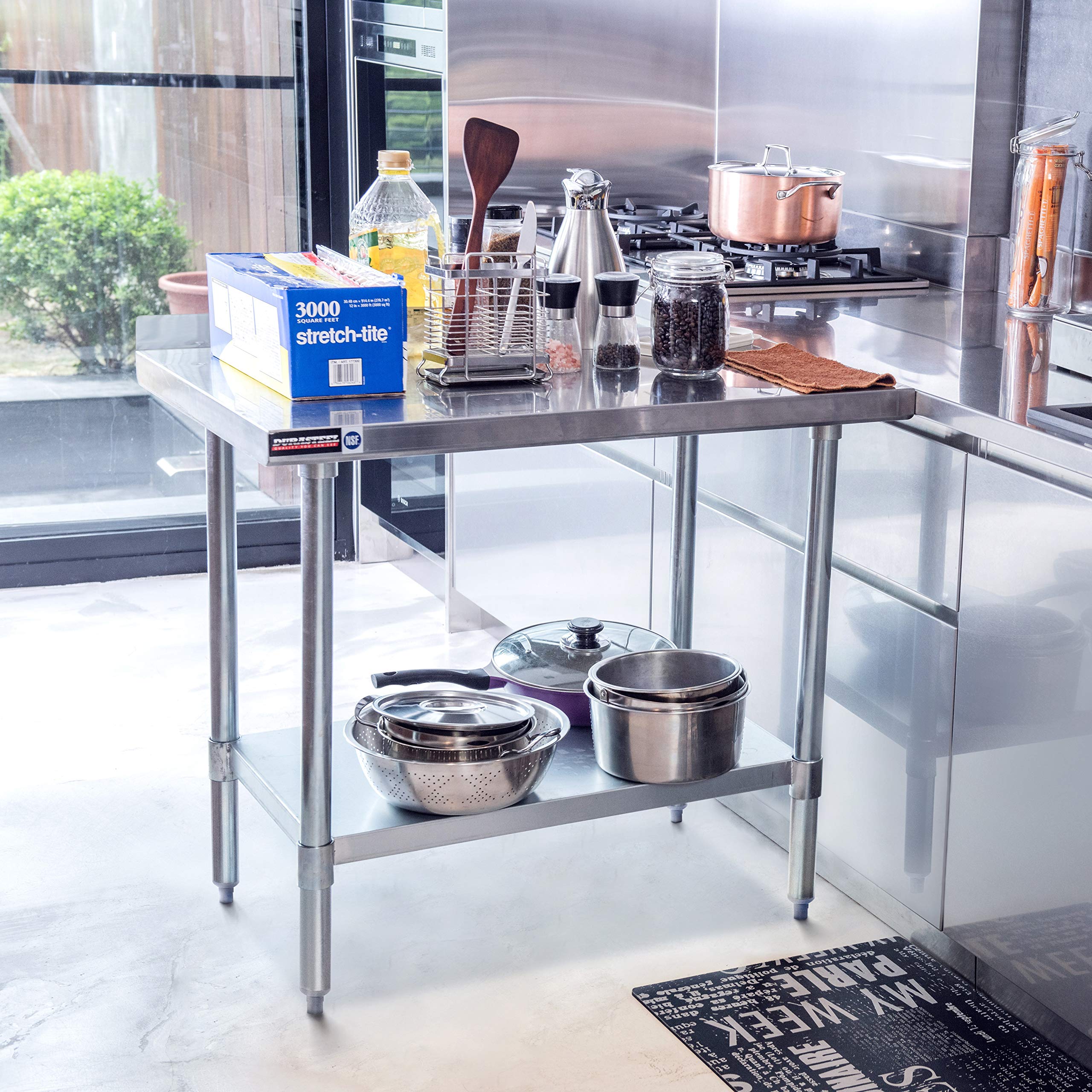 Steel Commercial Kitchen Prep Table - 24 x 30 Inch NSF Stainless Steel Work Table with Metal Backsplash - Utility Table Bench Workshop For Restaurant, Hotel, Home Kitchen, Garage by DuraSteel