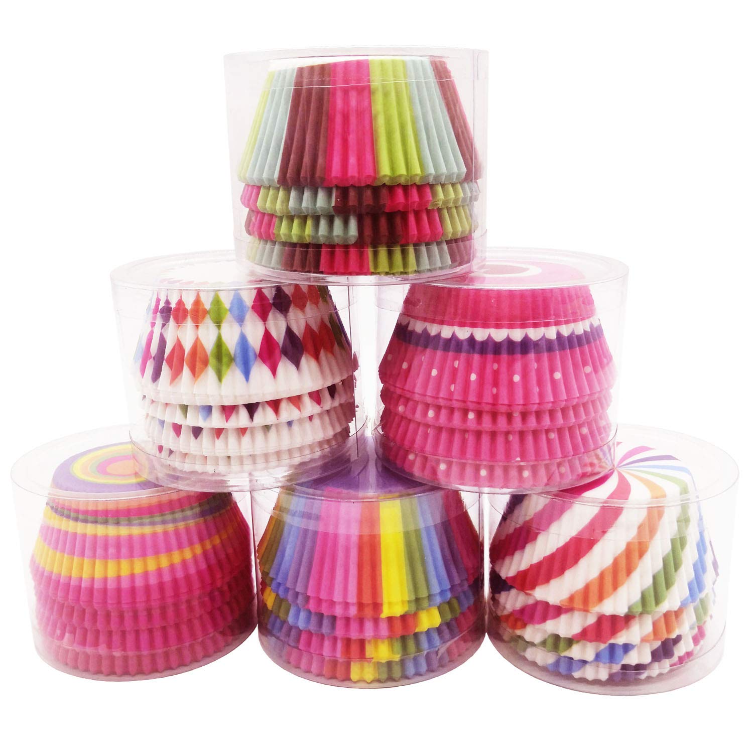Cupcake Liners, Disposable Paper Baking Cups Rainbow Cupcake Wrappers Nonstick Muffin Cases Molds, 6 Styles Cupcake Liners for Cake Balls, Muffins, Cupcakes and Candies, 600 Pack (Colorful)