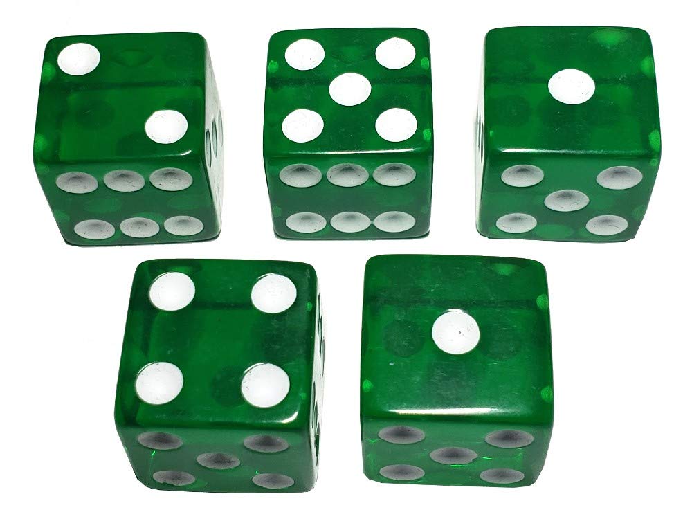 Set of Dice Cup with Storage Compartment Black PU Leather Red Felt Lined + (5) 16mm Tranparent Dice (Gift Boxed) (Green)
