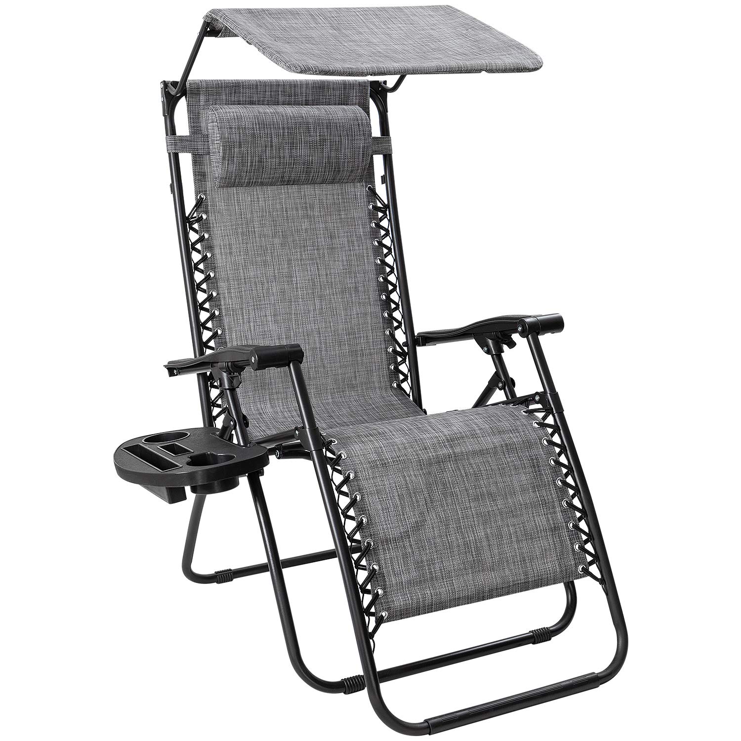 Flamaker Zero Gravity Chair with Canopy Outdoor Lounge Chair Folding Patio Recliners Adjustable Lawn Lounge Chair with Pillow for Poolside, Yard and Camping (Grey)