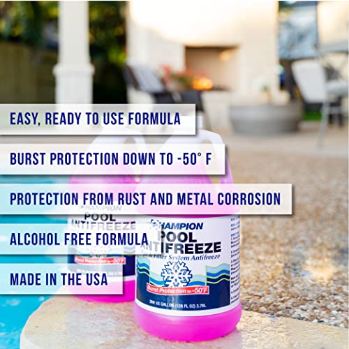 CPDI Champion Swimming Pool Antifreeze for Winterizing, 2 x 1 Gallon Bottle, Supports Above Ground and Inground Pools and Spas, Burst Protection from Rust and Corrosion