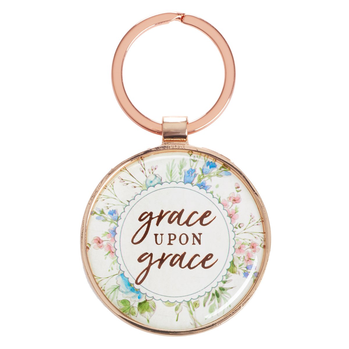 Christian Art Gifts Grace Upon Grace - John 1:16 Rose-Gold Metal Keychain Keyring Accessory for Women