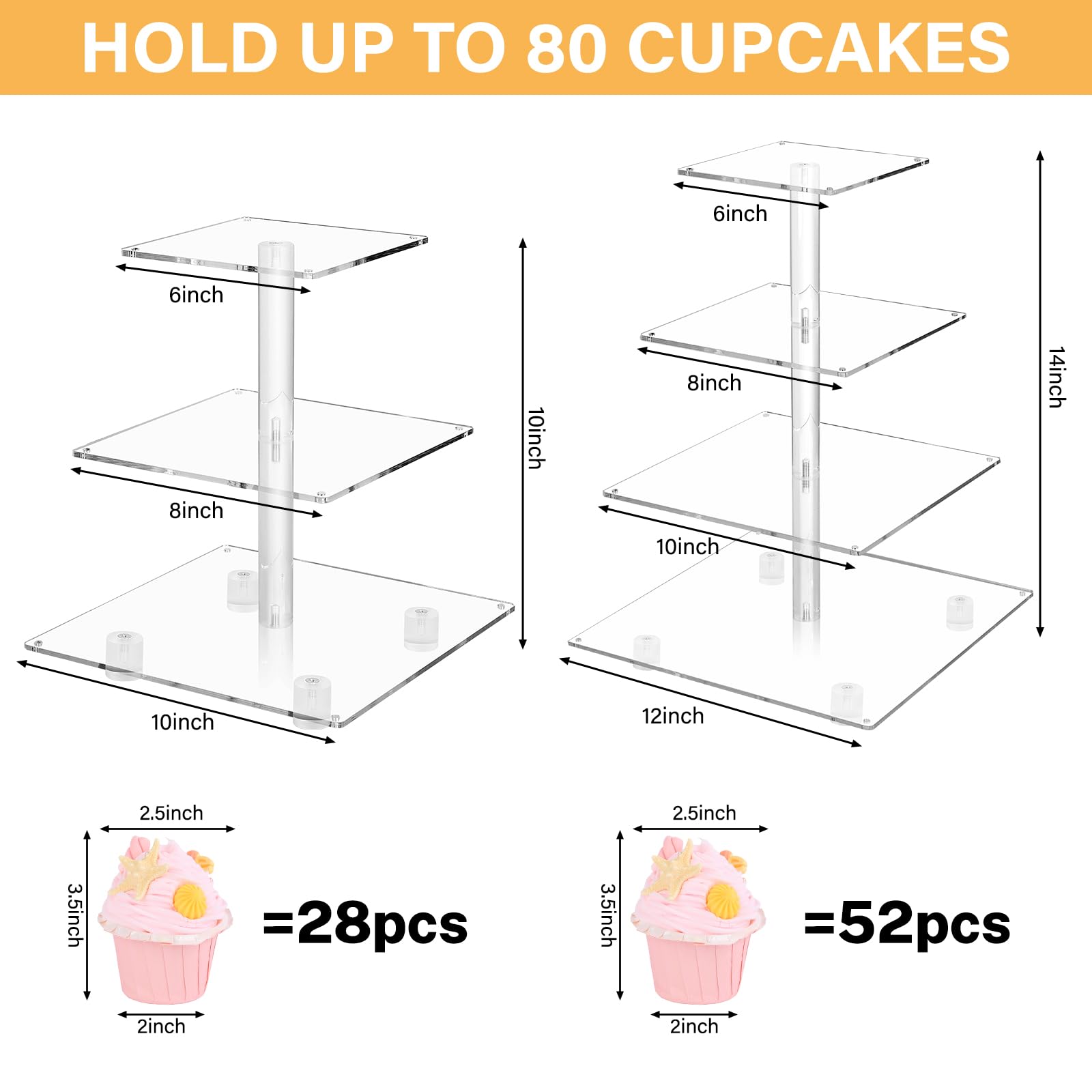 Cupcake Stand with LED String Light, Acrylic Cupcake Display Stand 4 Set Holds More Than 100 Cupcakes,Cupcake Tower Holder for Wedding, Baby Shower, Party Christmas Decoration