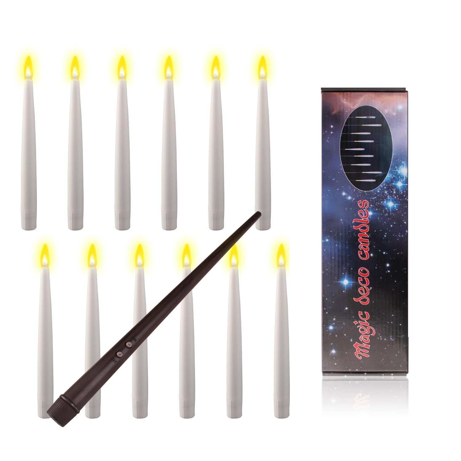 Flameless Candles with Magic Wand, Halloween Funny LED Candles Set Floating Led Candles, Battery Operated Hanging Candles with Remote, Flickering Warm Light Candle, Gift for Party Decoration (12 Pack)
