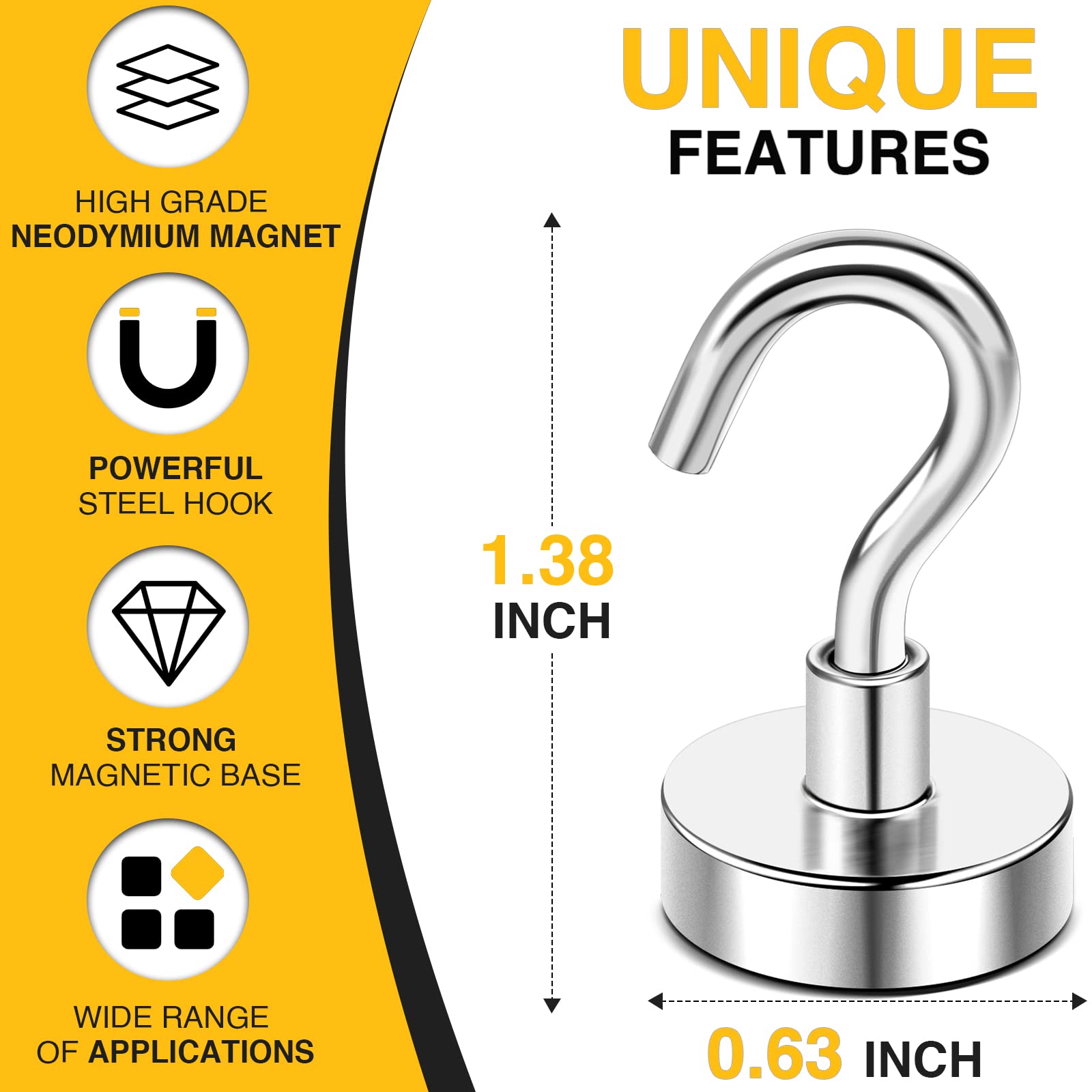 DIYMAG Magnetic Hooks, 25Lbs Strong Heavy Duty Cruise Magnet S-Hooks for Classroom, Fridge, Hanging, Cabins, Grill, Kitchen, Garage, Workplace and Office etc, (6 Pack-Silver),Screw in Hooks